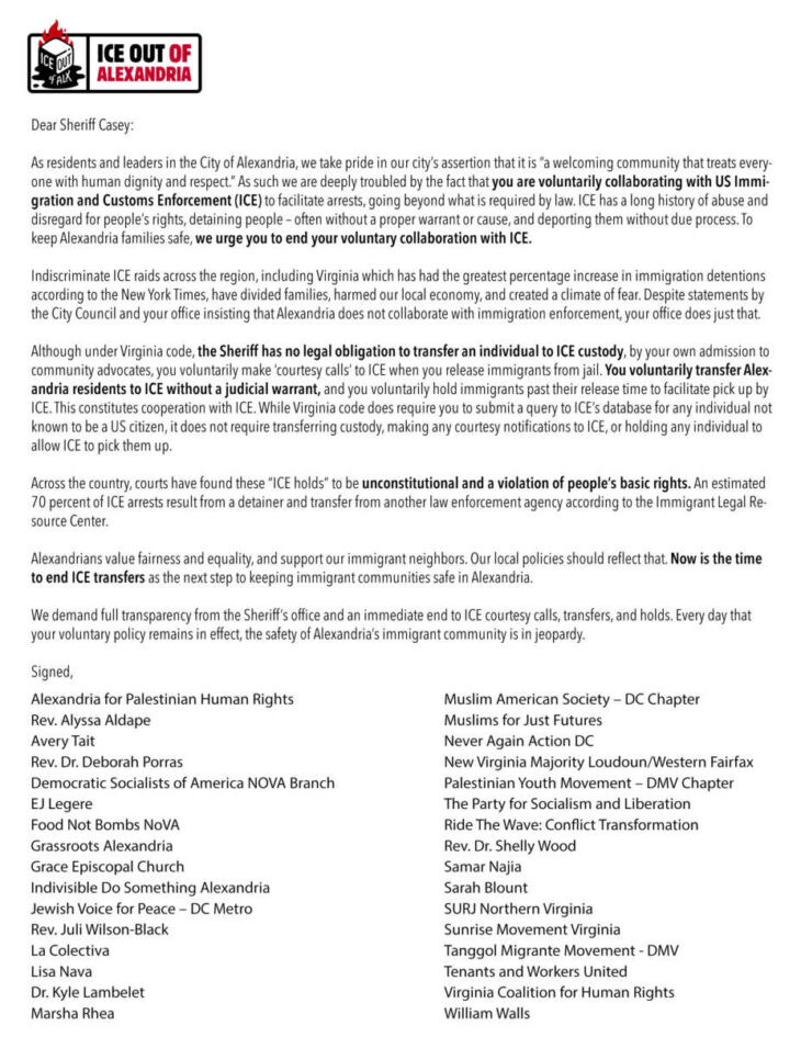 Activists deliver letter demanding Sheriff Casey end ICE cooperation ...